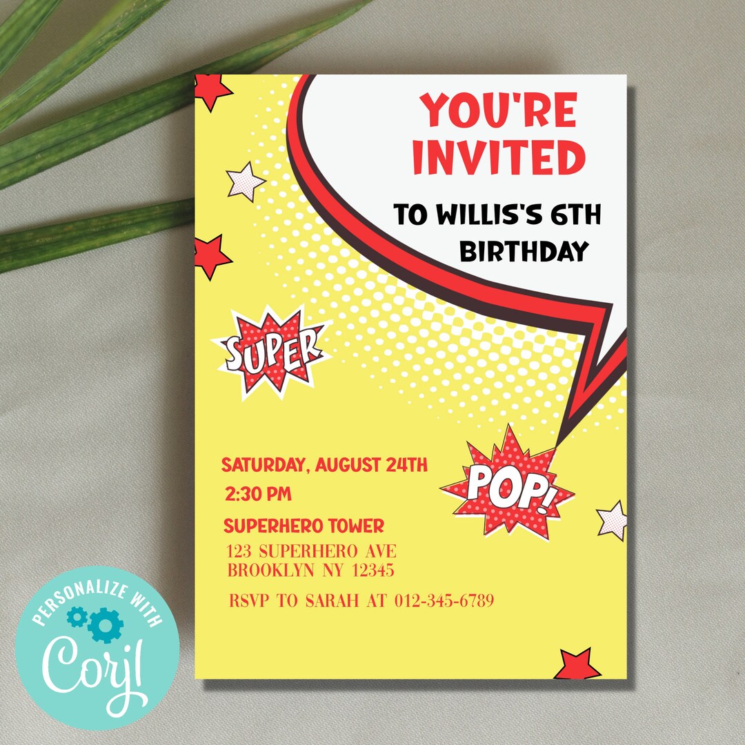 Superhero Birthday Invitation, Digital Superhero Party Invite, Kids ...