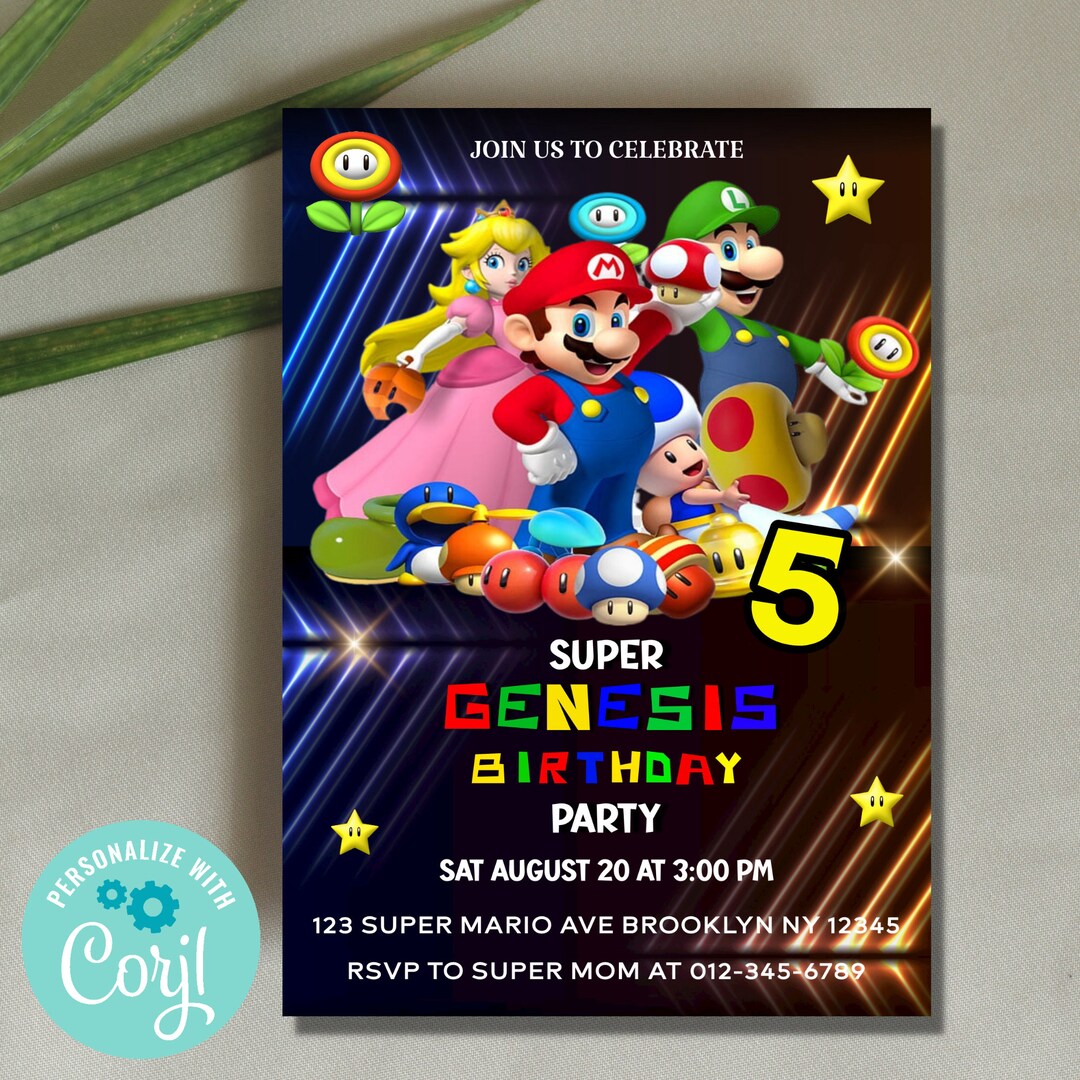 Super Mario Birthday Party Invitation, Super Mario Bros Party ...