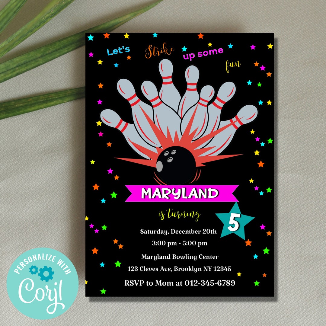Editable Bowling Birthday Party Invitation, Bowling Birthday Digital ...