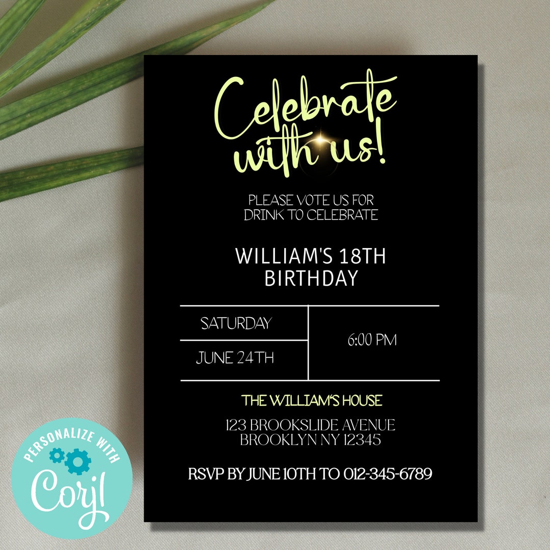 Editable 18th Birthday Party Digital Invitation, Personalized 18th ...