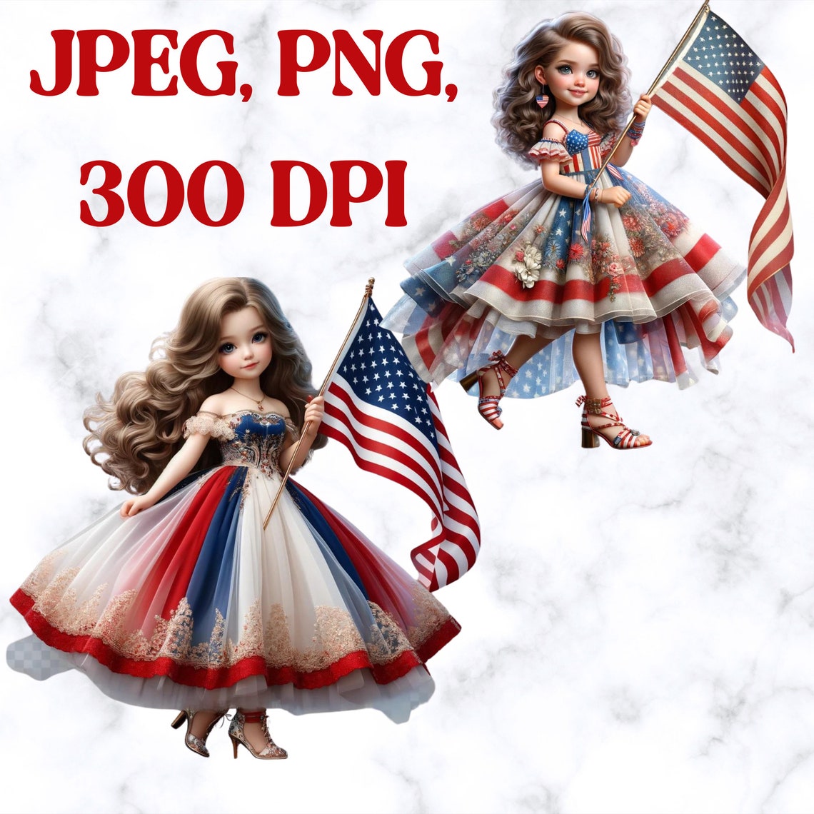 4th of July Girls Clipart, Independence Day PNG Clipart, Cute Doll ...