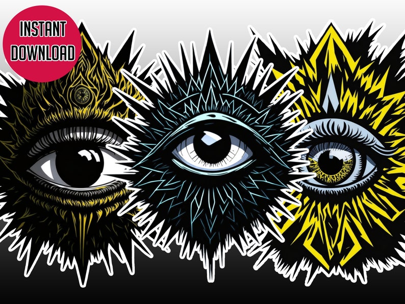 3 Psychedelic Eye Ball PNG Sticker Designs Digital Designs - Etsy