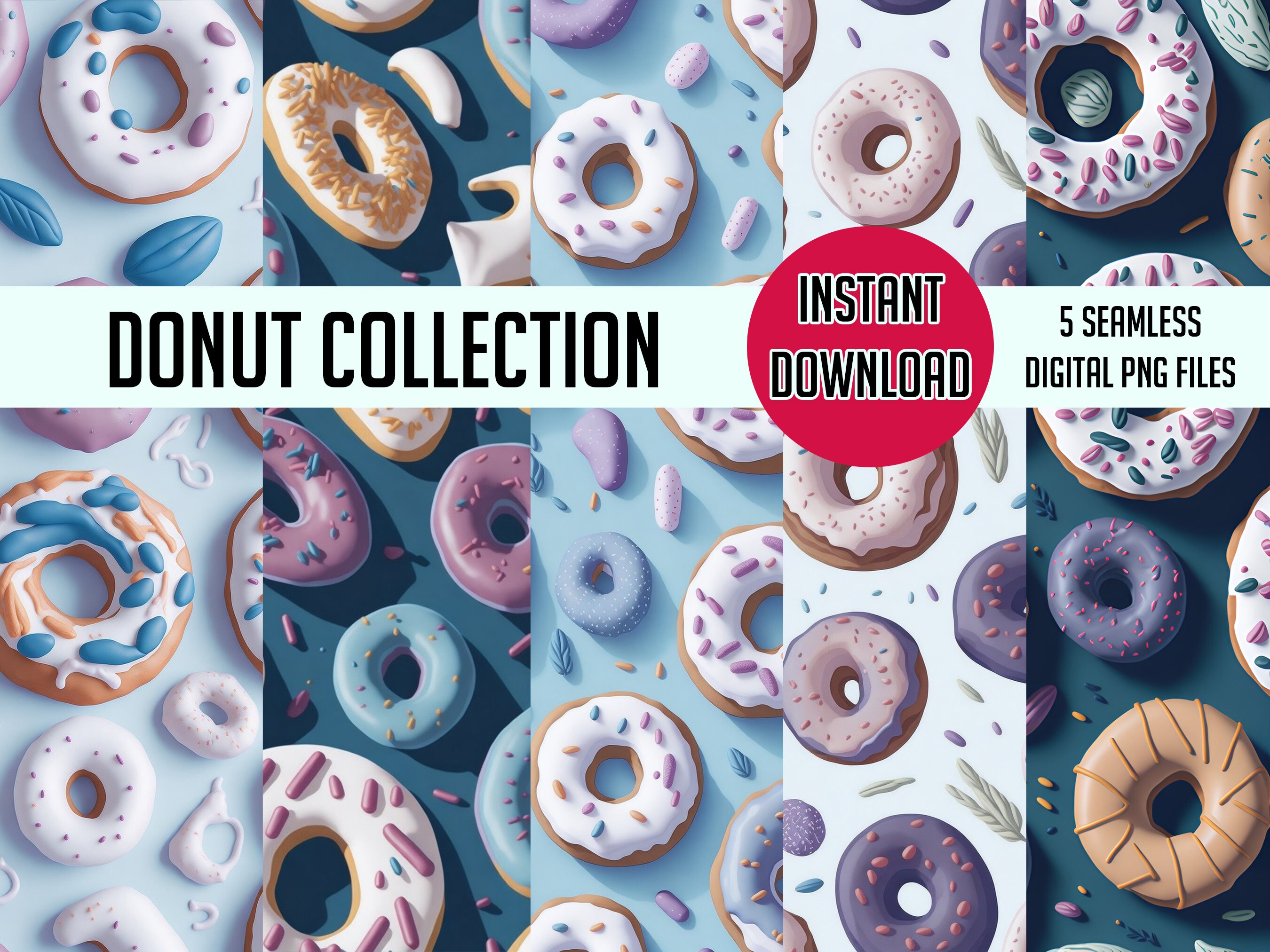 5 Donut PNG Patterns - Digital Designs and Illustrations - Etsy Canada