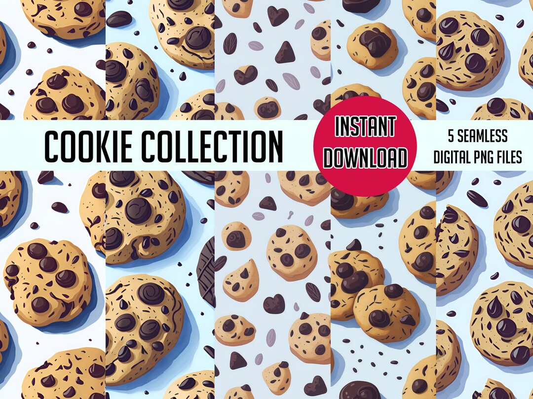 5 Chocolate Chip Cookie PNG Patterns - Digital Designs and ...