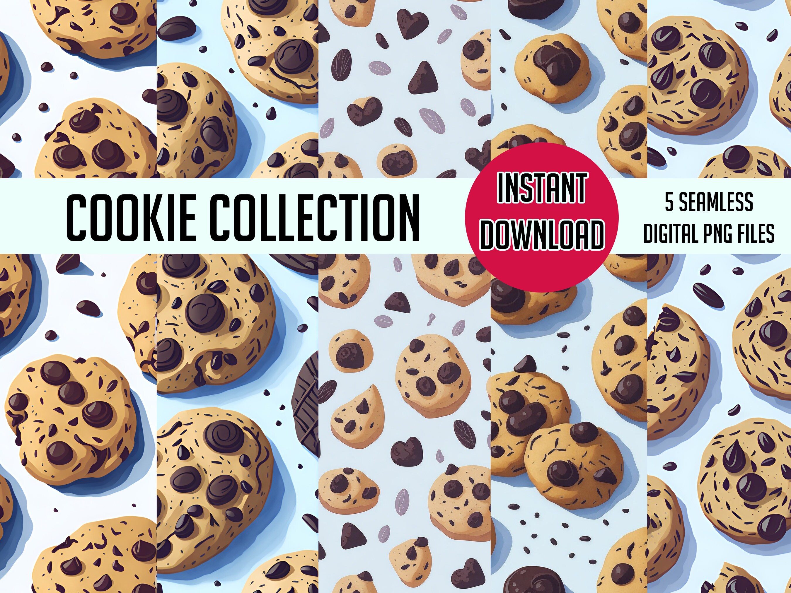 5 Chocolate Chip Cookie PNG Patterns - Digital Designs and ...