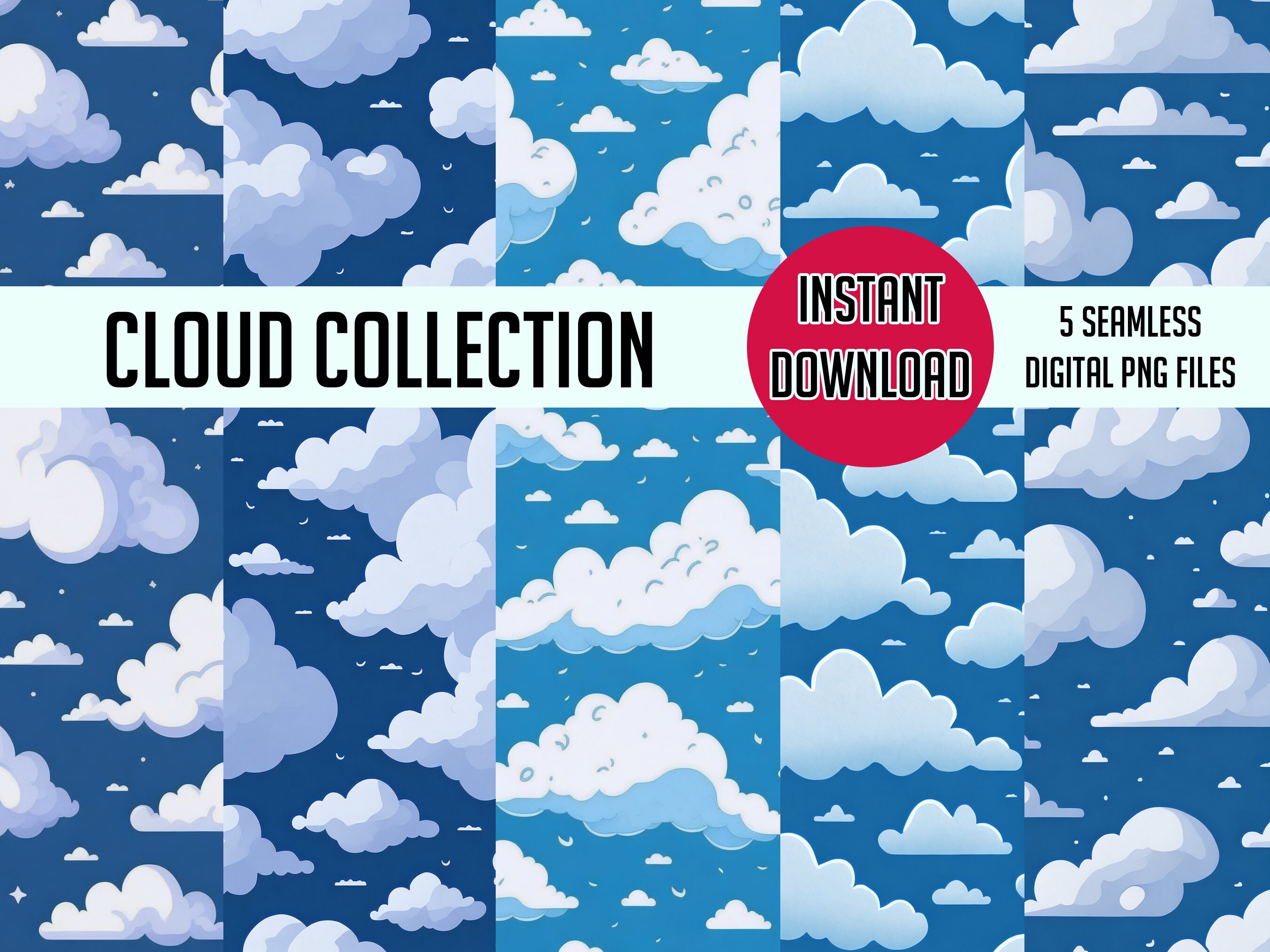 5 Cloud PNG Patterns Digital Designs and Illustrations - Etsy