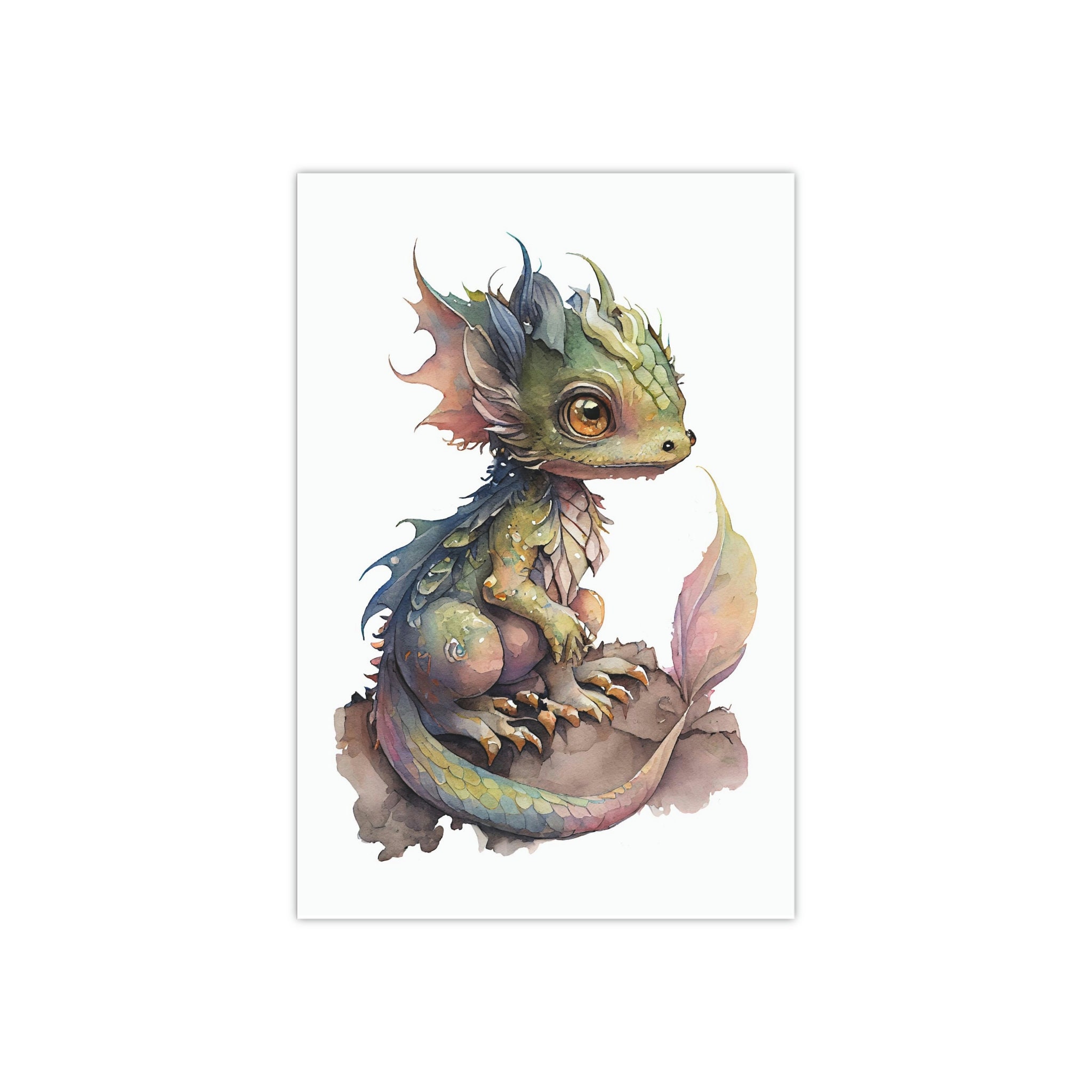 Fantasy Baby Dragon Watercolor Poster Print Magical Dragon - Etsy