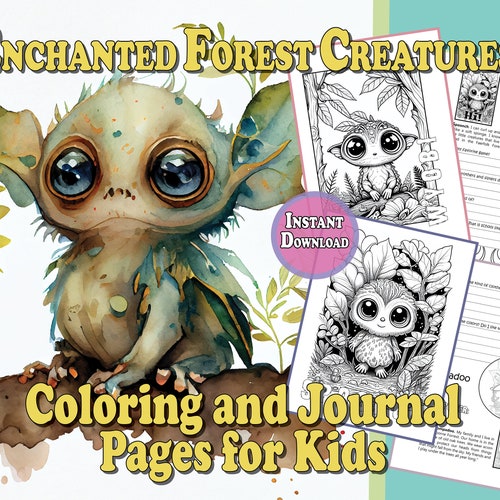 Enchanted Forest Creatures Coloring Book Kids Journal - Etsy