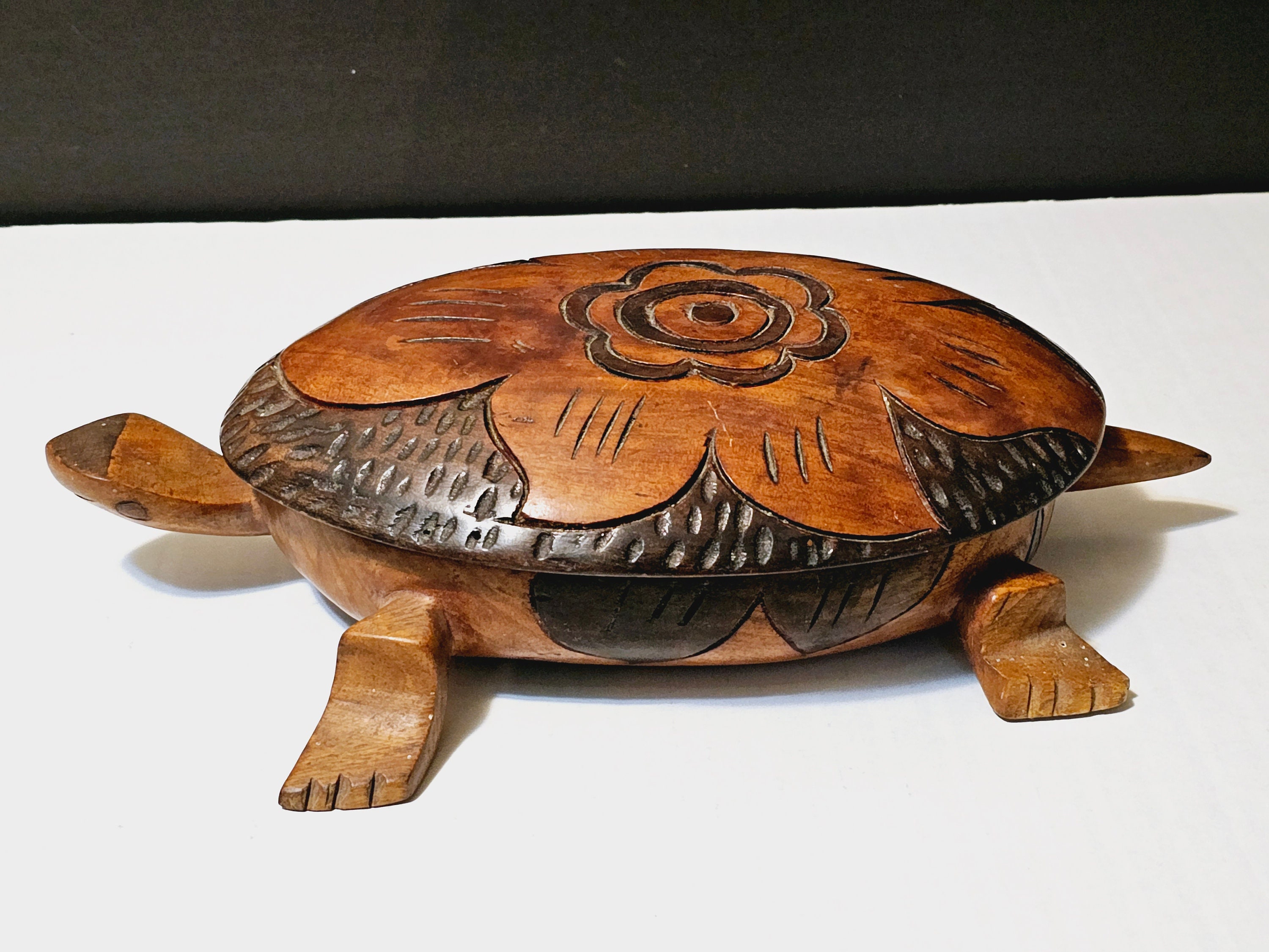 Vintage Large Carved Wood Turtle Storage Box Trinket Box - Etsy