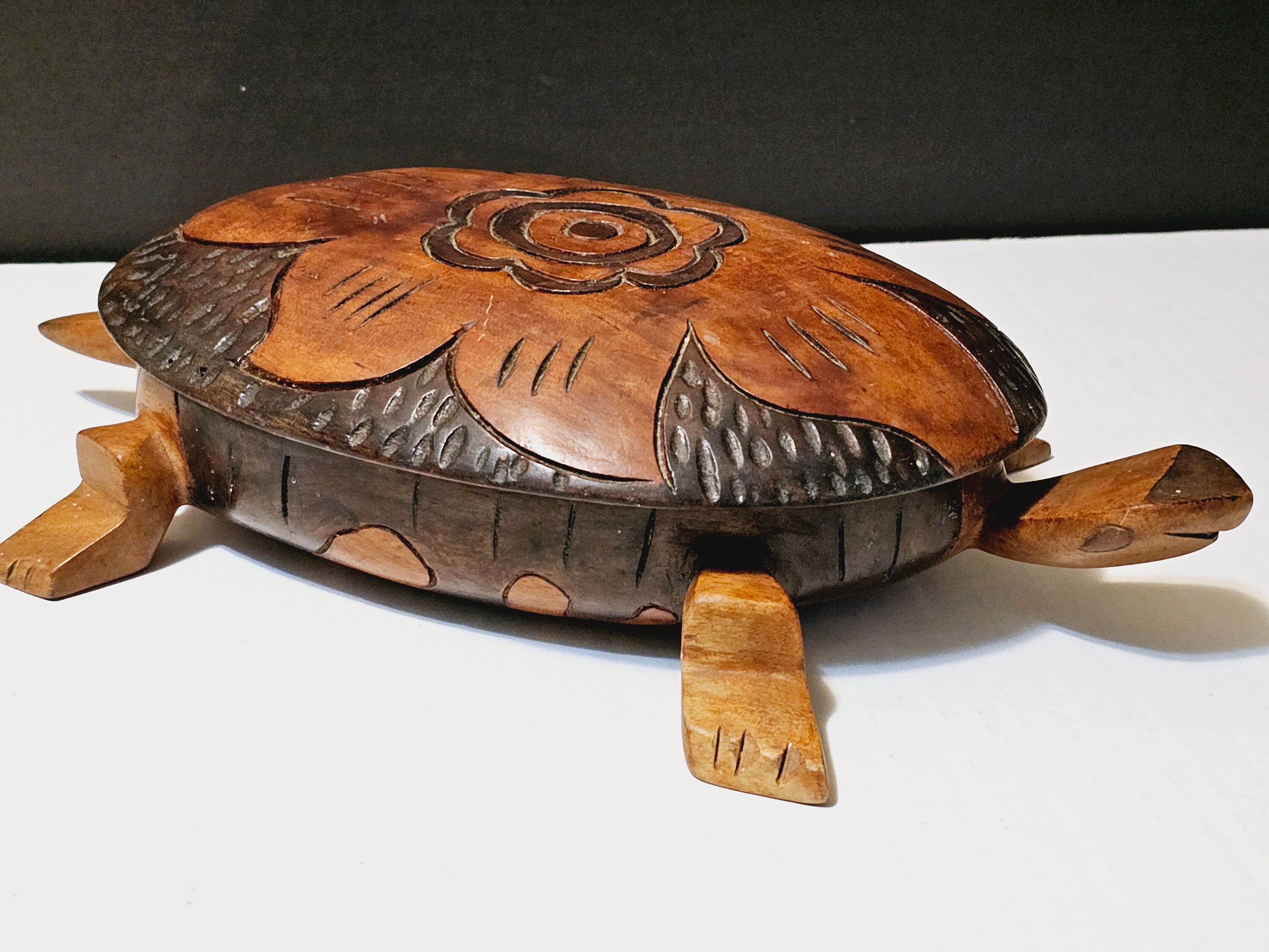 Vintage Large Carved Wood Turtle Storage Box Trinket Box - Etsy