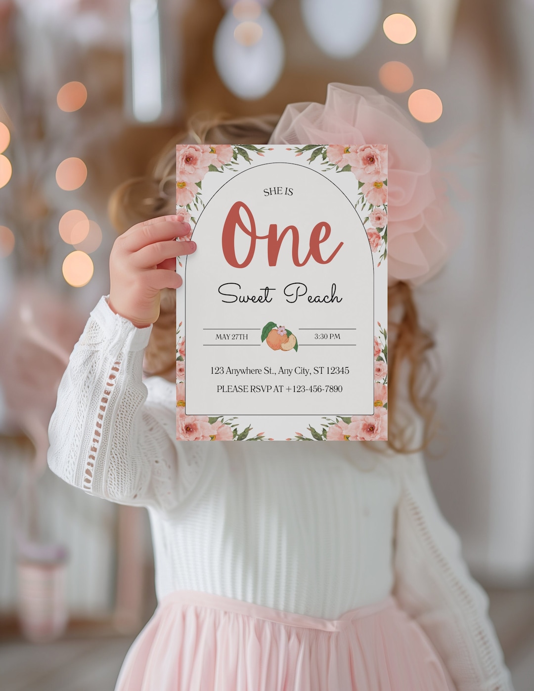 Editable Peach Birthday Invitation, One Sweet Peach Invitation, Peach ...