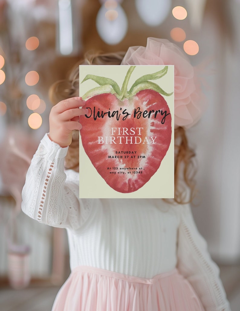 Berry First Birthday Editable Template, Berry First Birthday Invitation ...