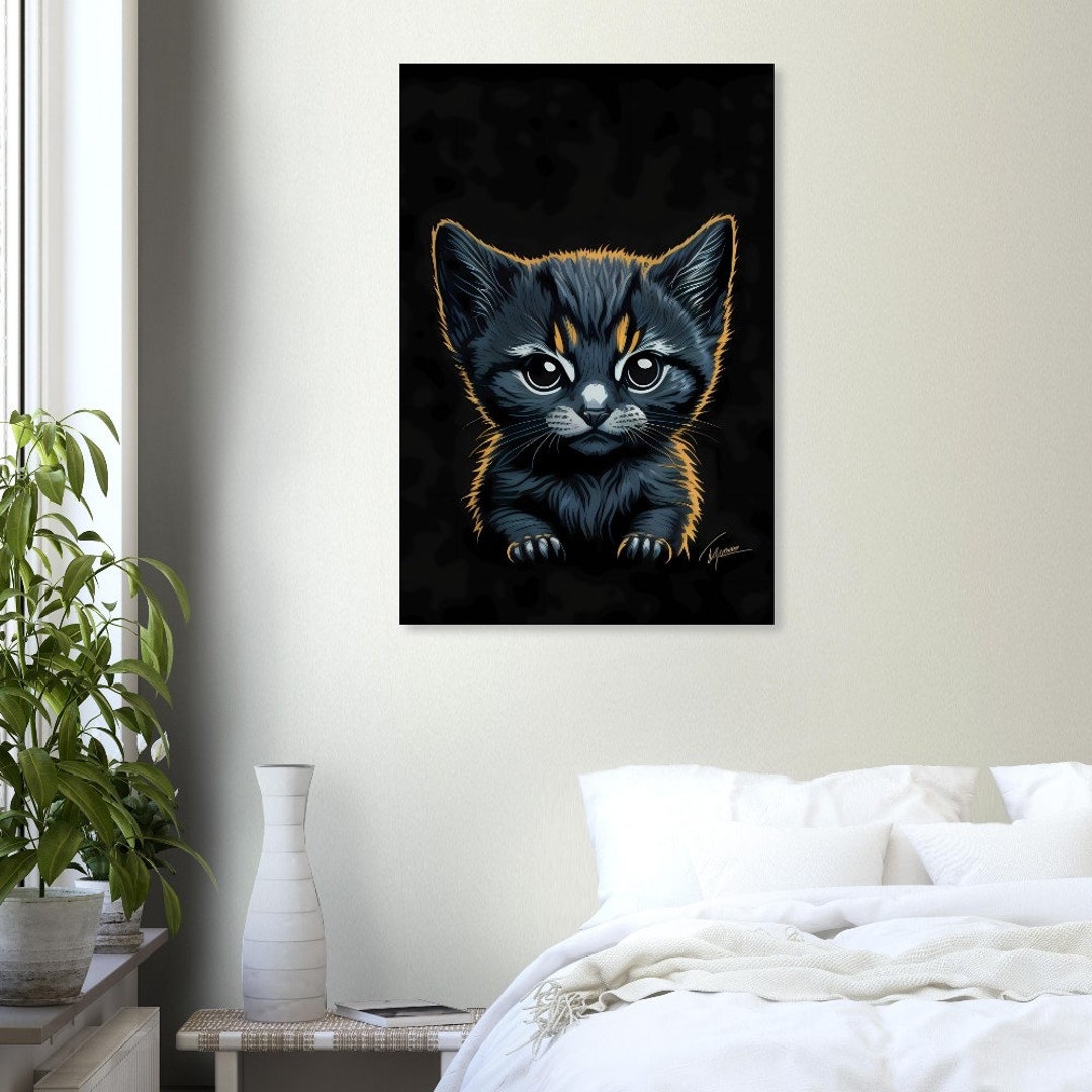 Cat Art Print Poster Cat Wall Art Decor Kawaii Cartoon Illustration ...