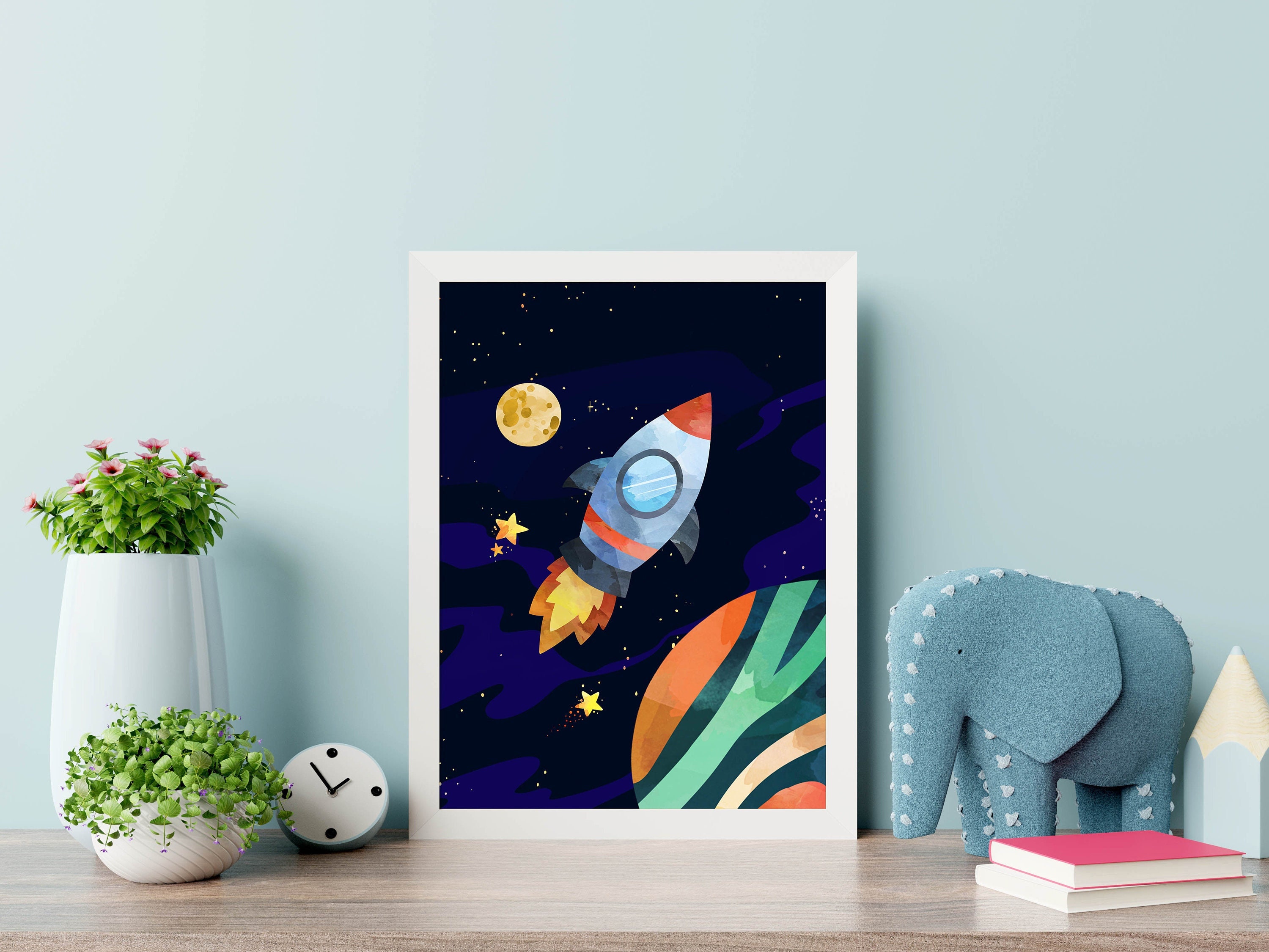 Rocket Ship Prints, Planets Prints, Nursery Wall Art, Outer Space ...