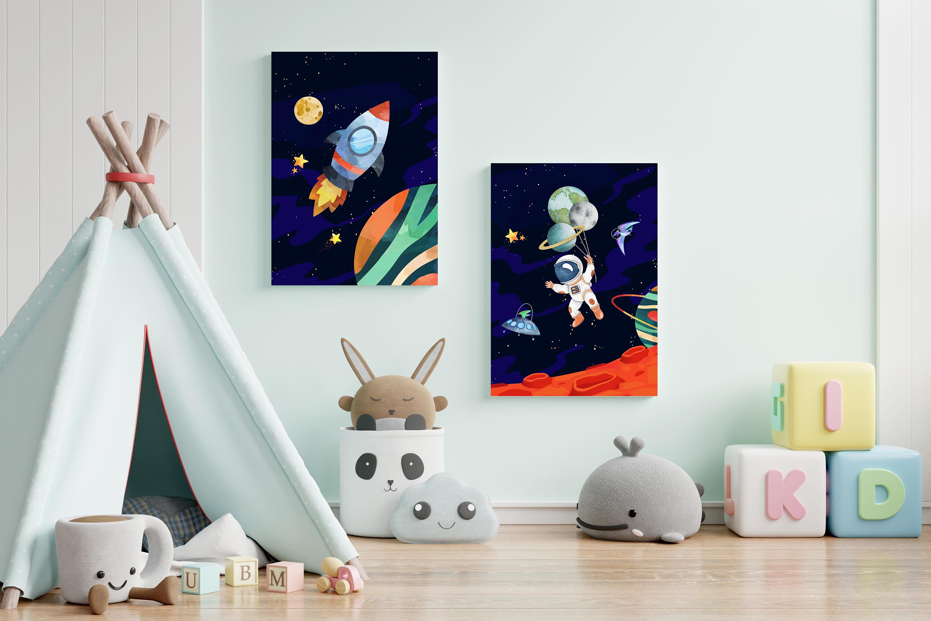 Rocket Ship Prints, Planets Prints, Nursery Wall Art, Outer Space ...