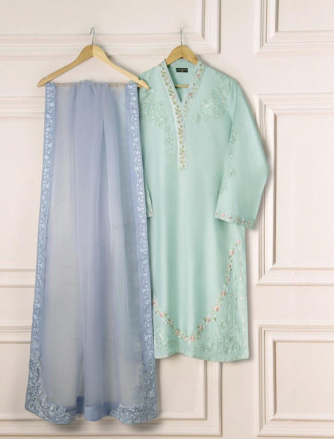 Agha Noor 3 Piece Silk Net Embroidered Suit. Size- Medium. Pista Green Color - Etsy