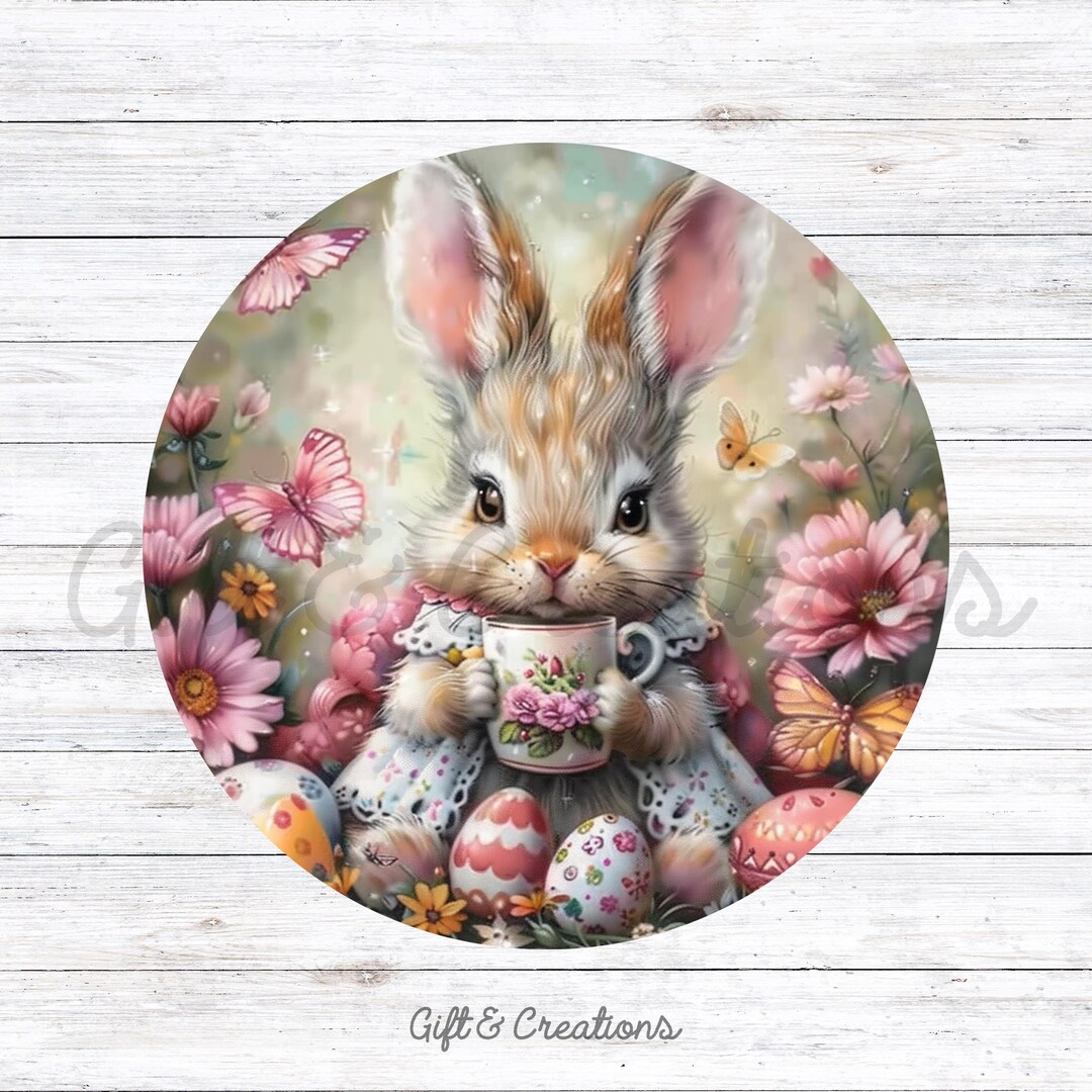 Easter Bunny's With a Cuppa Metal Sign Made in USA Wreath Sign Perfect ...