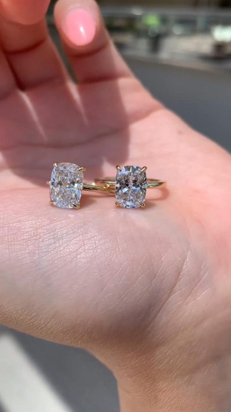 2 Carat Elongated Cushion Cut Wedding Ring Dual Tone Wedding Ring Lab ...