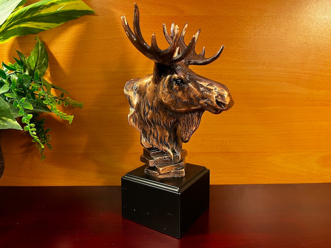 Bronze Moose Head Sculpture on Base, Blank for Home and Office Decor ...