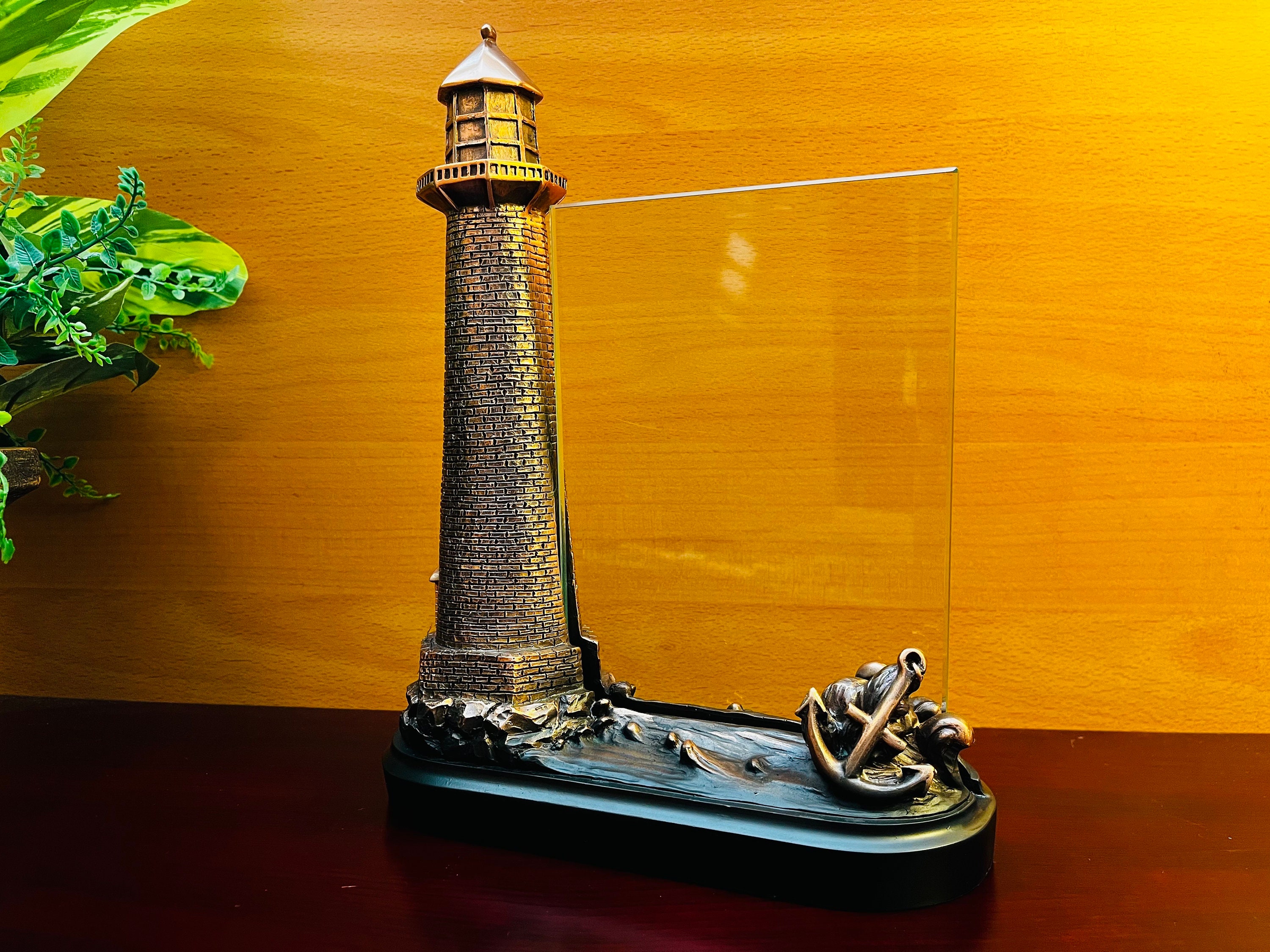 Bronze Lighthouse Sculpture With 5w X 7h Glass, Blank for Home Decor ...