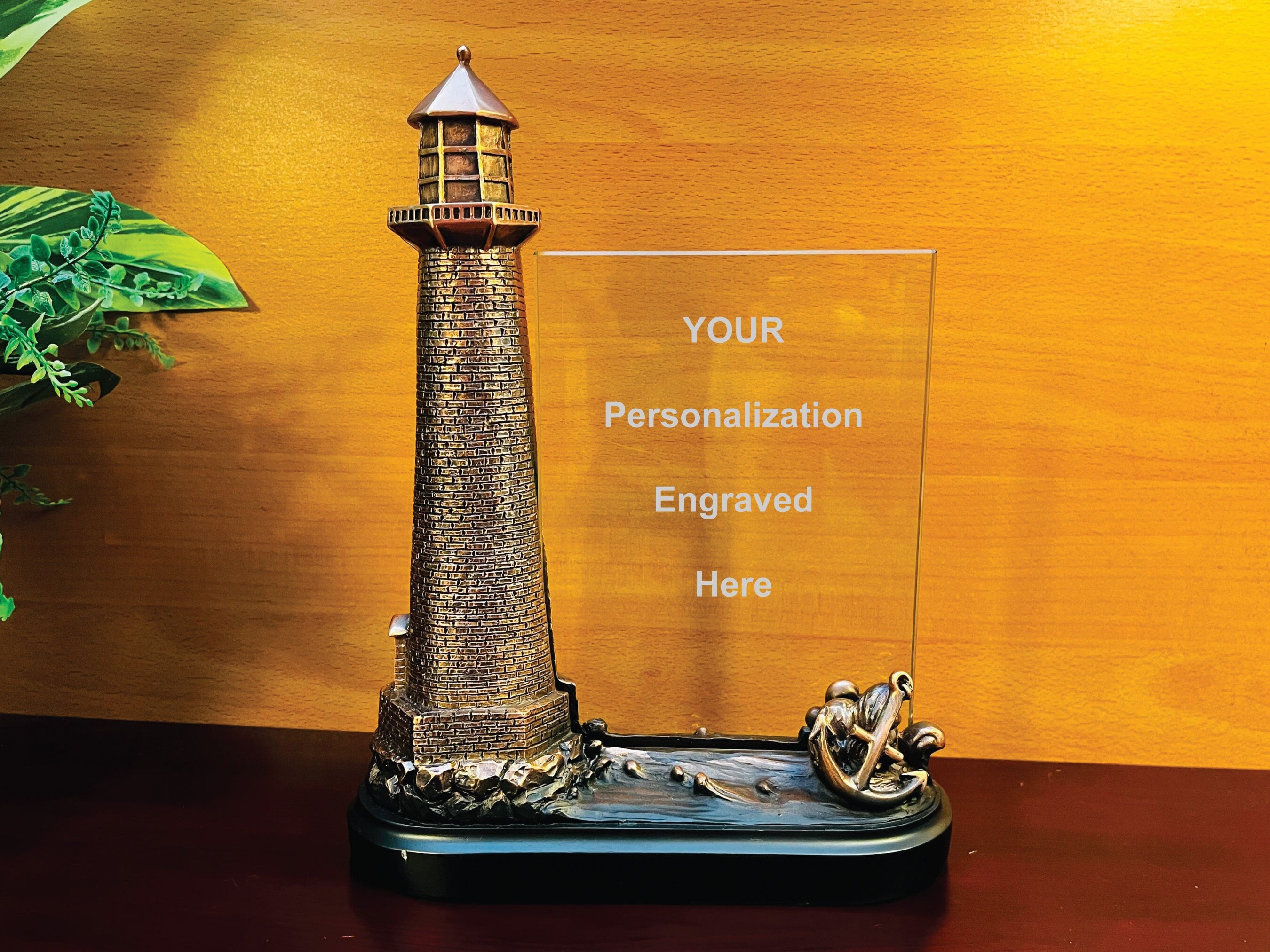Bronze Lighthouse Sculpture With 5w X 7h Glass, Blank for Home Decor ...