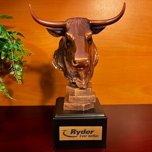 Bronze Bull Head Sculpture on Base, Blank for Home and Office Decor ...