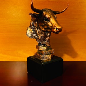 Bronze Bull Head Sculpture on Base, Blank for Home and Office Decor ...
