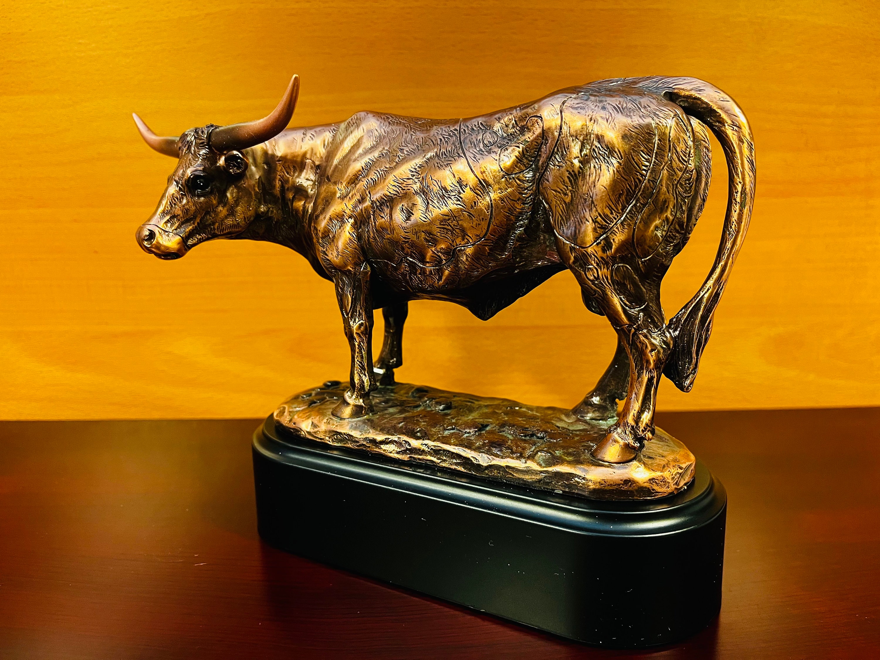 Bronze Longhorn Sculpture on Base, Blank for Home and Office Decor, Add ...