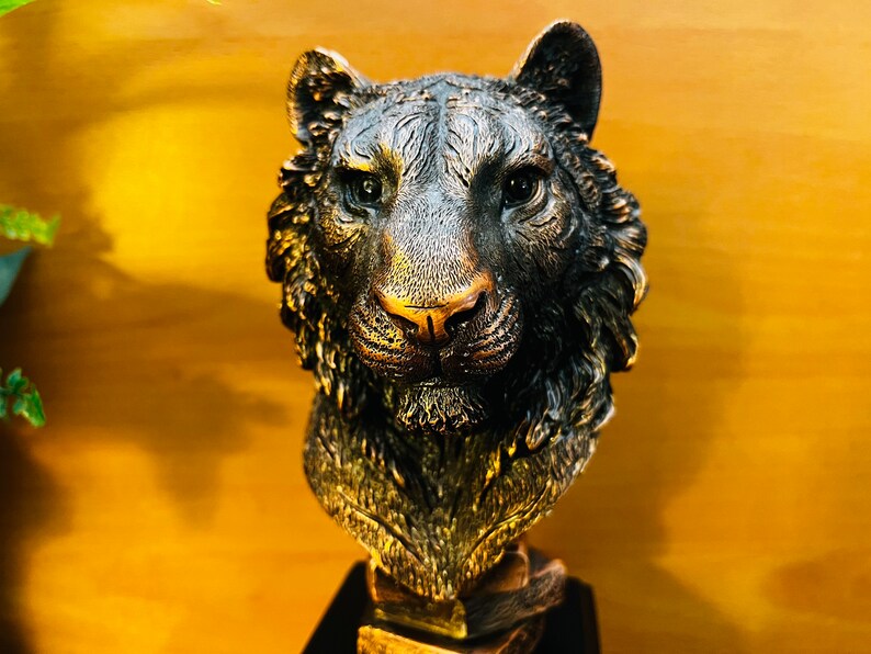 Bronze Tiger Head Sculpture on Base, Blank for Home and Office Decor ...