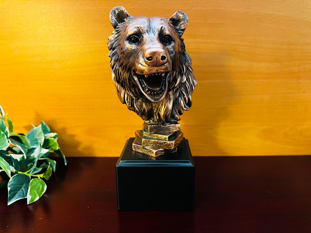 Bronze Bear Head Sculpture on Base, Blank for Home and Office Decor ...