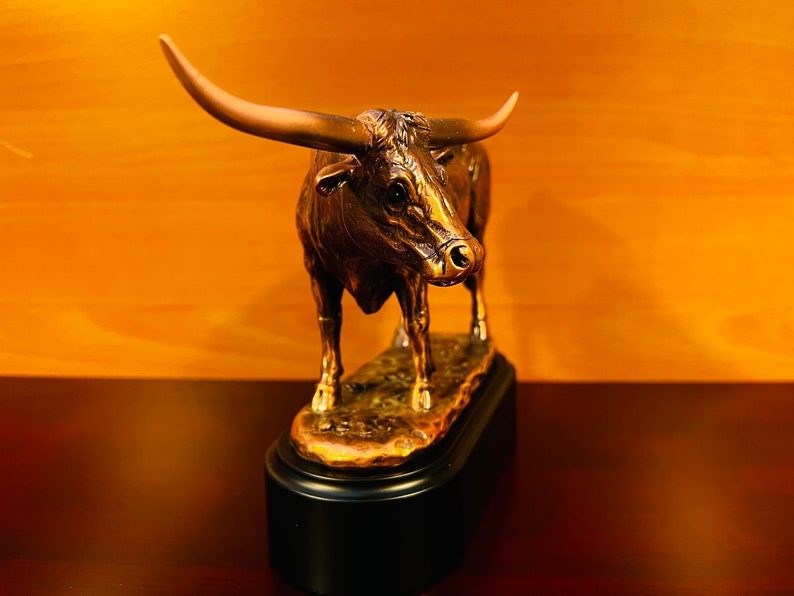 Bronze Longhorn Sculpture on Base, Blank for Home and Office Decor, Add ...