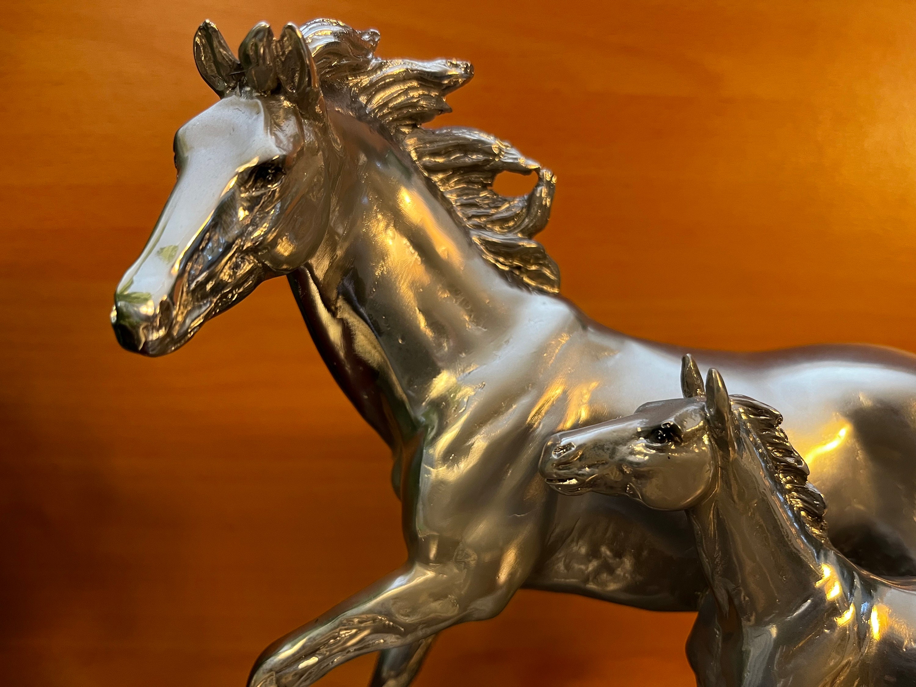 Silver Mare With Foal Sculpture on Base, Blank for Home or Office Decor ...