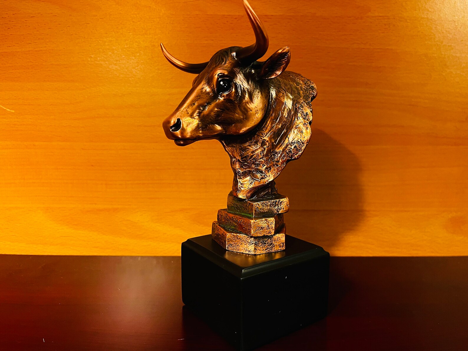Bronze Bull Head Sculpture on Base, Blank for Home and Office Decor ...