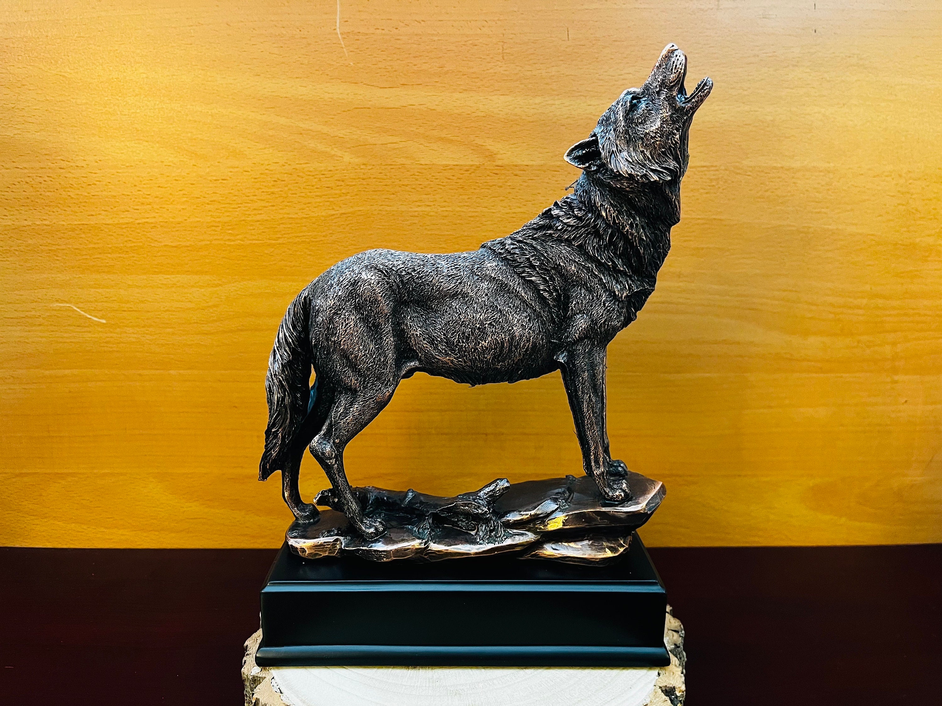Bronze Finish 10.5"h X 7.5"w Wolf Sculpture on Base, Blank for Home and ...