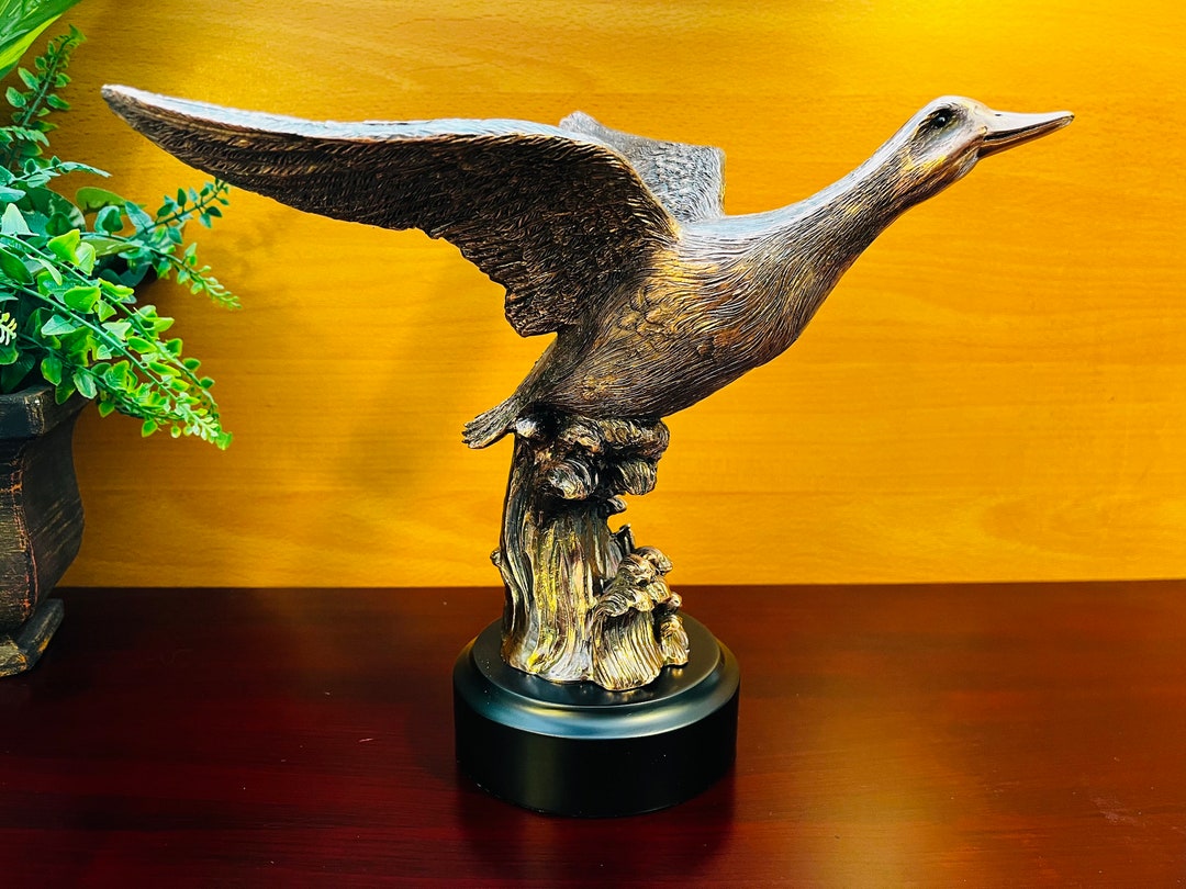 Bronze Duck on Waves Sculpture W/ Round Base, Blank for Home and Office ...