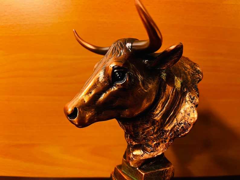 Bronze Bull Head Sculpture on Base, Blank for Home and Office Decor ...
