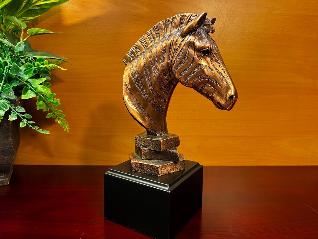 Bronze Zebra Head Sculpture on Base, Blank for Home and Office Decor ...