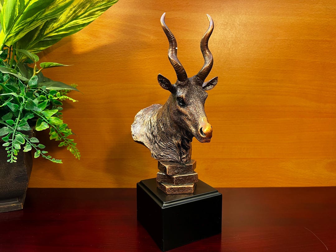 Bronze Antelope Head Sculpture on Base, Blank for Home or Office Decor ...