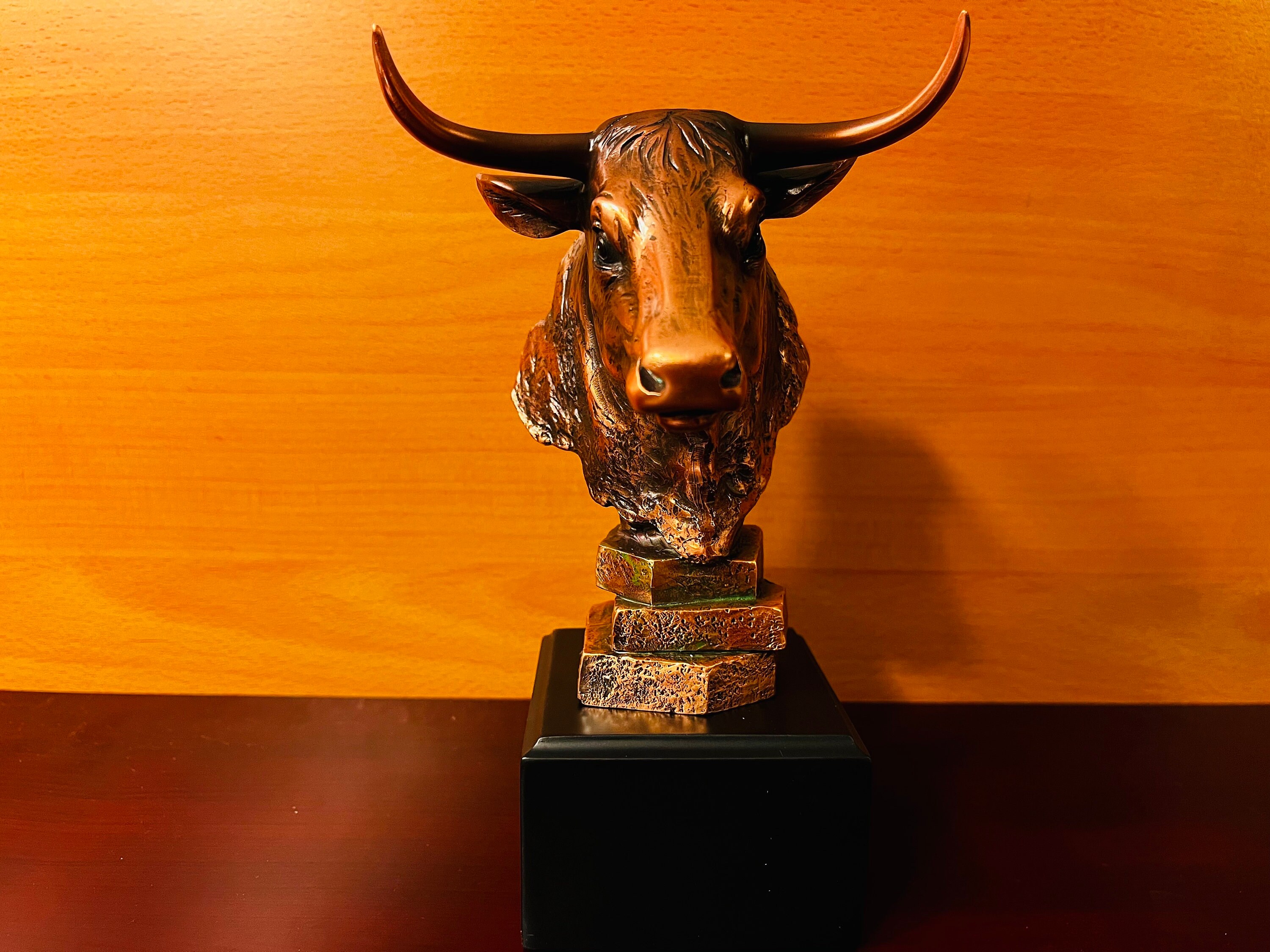 Bronze Bull Head Sculpture on Base, Blank for Home and Office Decor ...