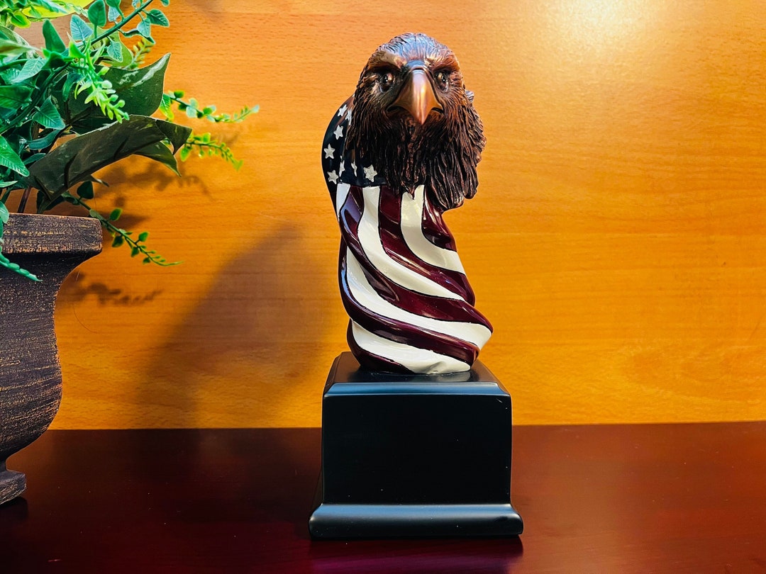 Bronze Eagle Head With US Flag Sculpture on Base, Blank for Home or ...