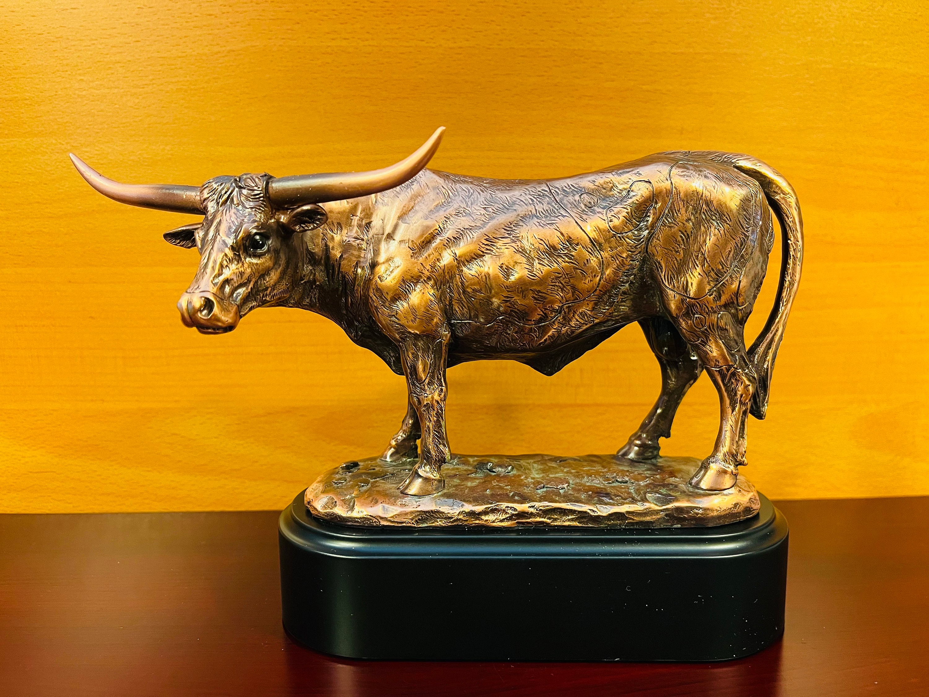 Bronze Longhorn Sculpture on Base, Blank for Home and Office Decor, Add ...