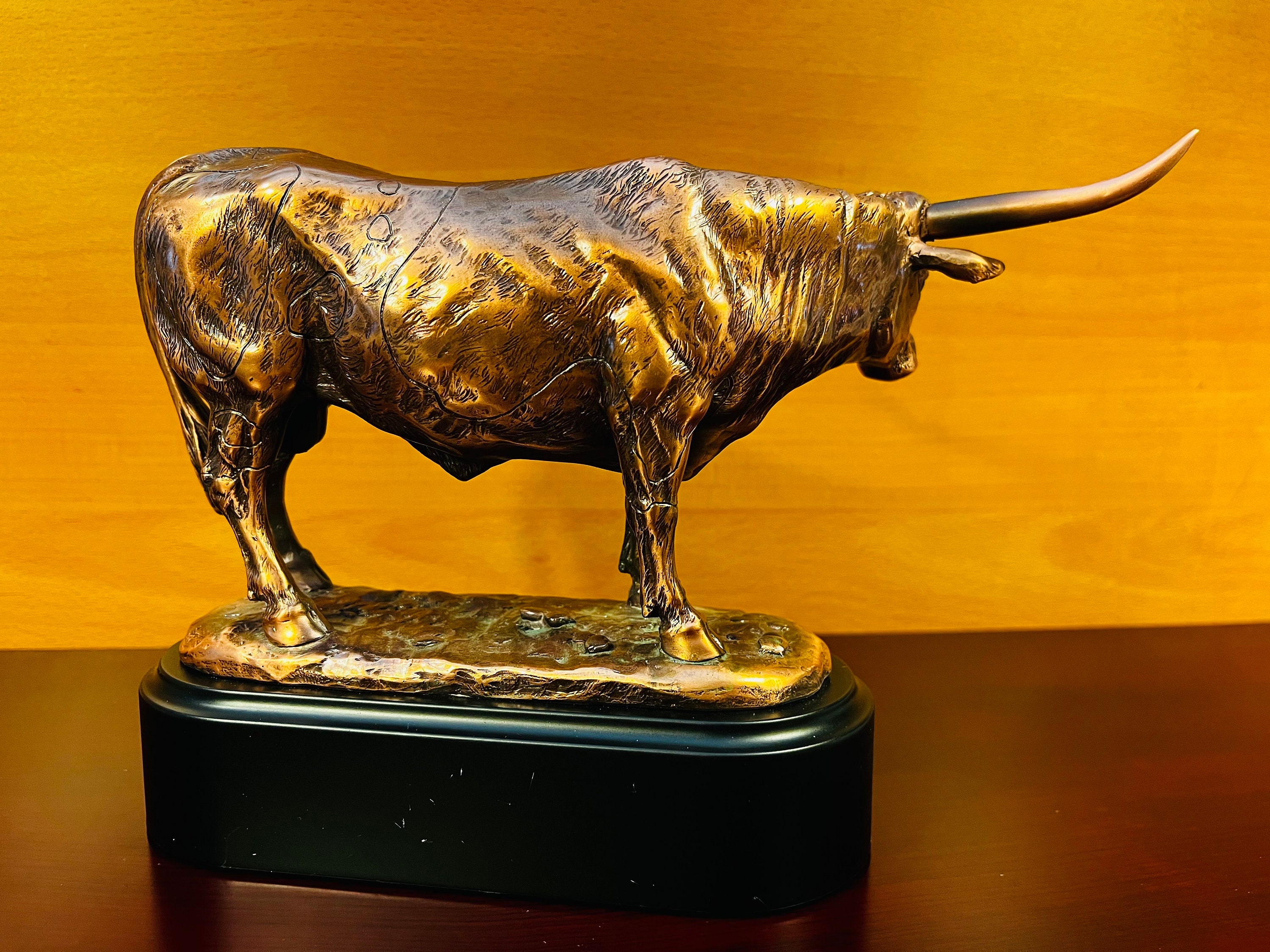 Bronze Longhorn Sculpture on Base, Blank for Home and Office Decor, Add ...