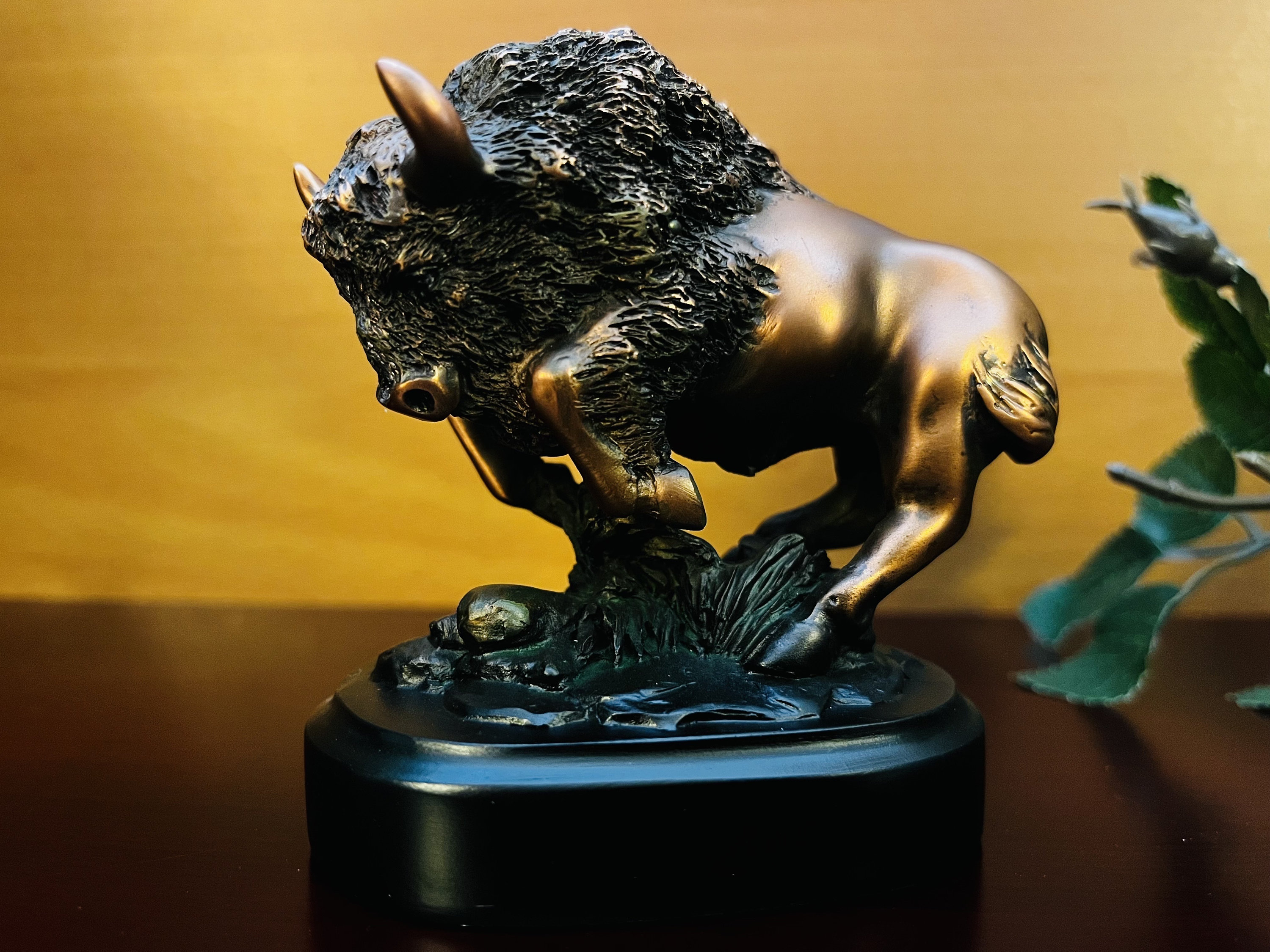 Small Bronze Buffalo Sculpture on Base, 3.50" X 3.25"w, Blank for Decor ...
