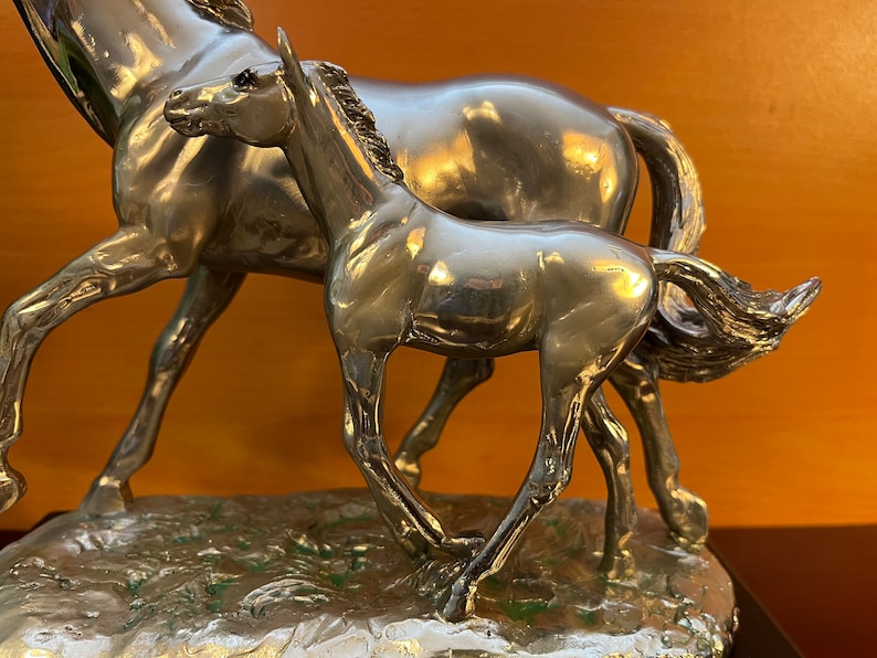 Silver Mare With Foal Sculpture on Base, Blank for Home or Office Decor ...