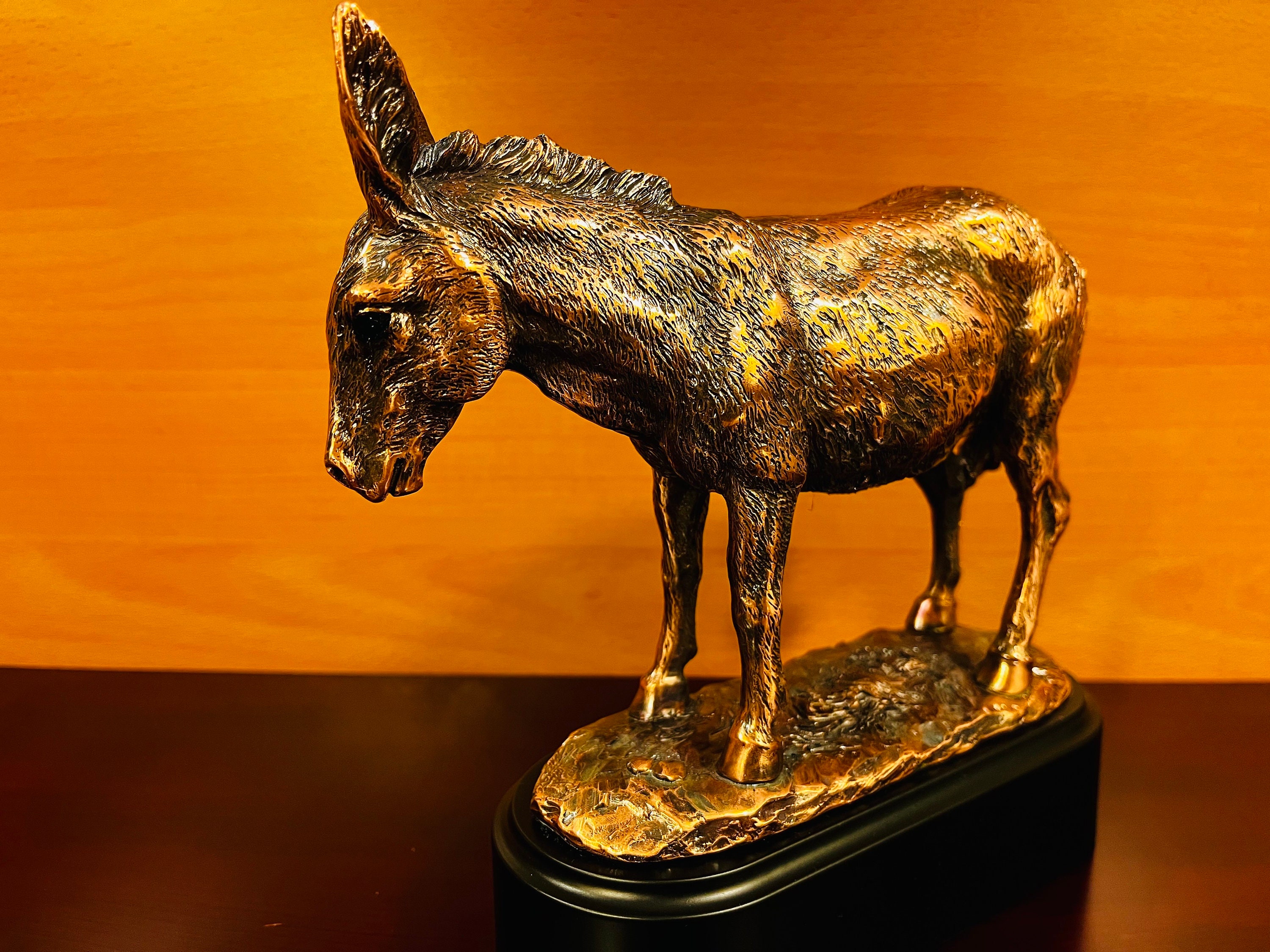 Bronze Finish Donkey Sculpture on Base, Blank for Home and Office Decor ...