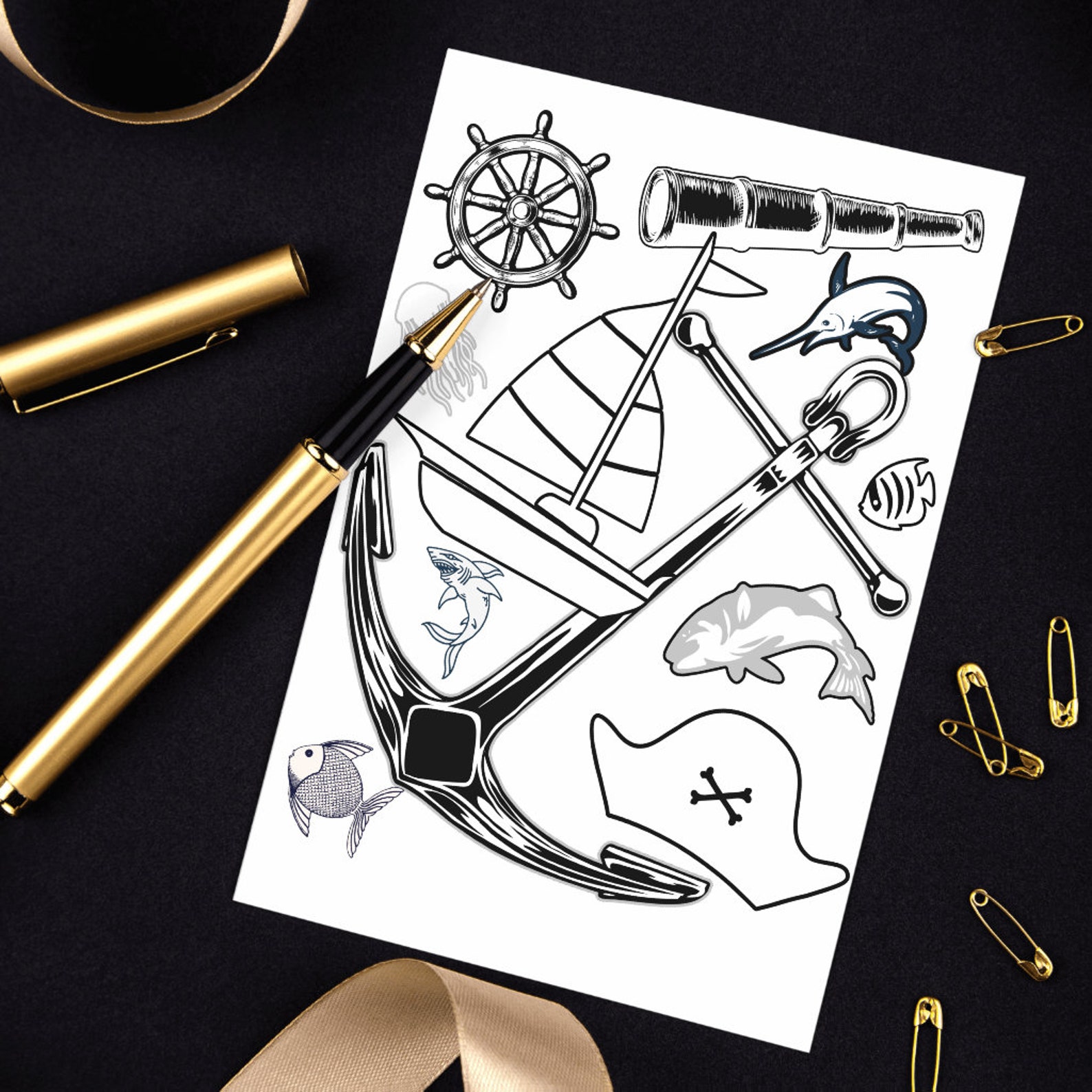Nautical Coloring Page Teacher Ocean Color Class Page Sea Digital ...