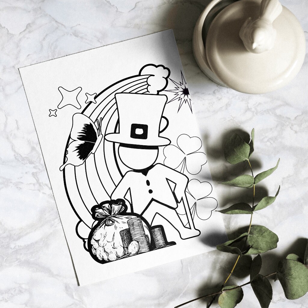 Coloring Page Kids Leprechaun Rainbow Teacher Activity Pot of Gold ...