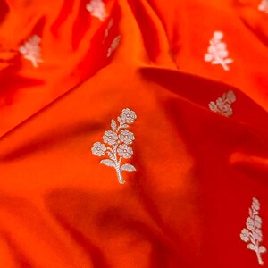 Pure Handlooms Orange Floral Motif Design Light Weight Soft Katan Silk ...