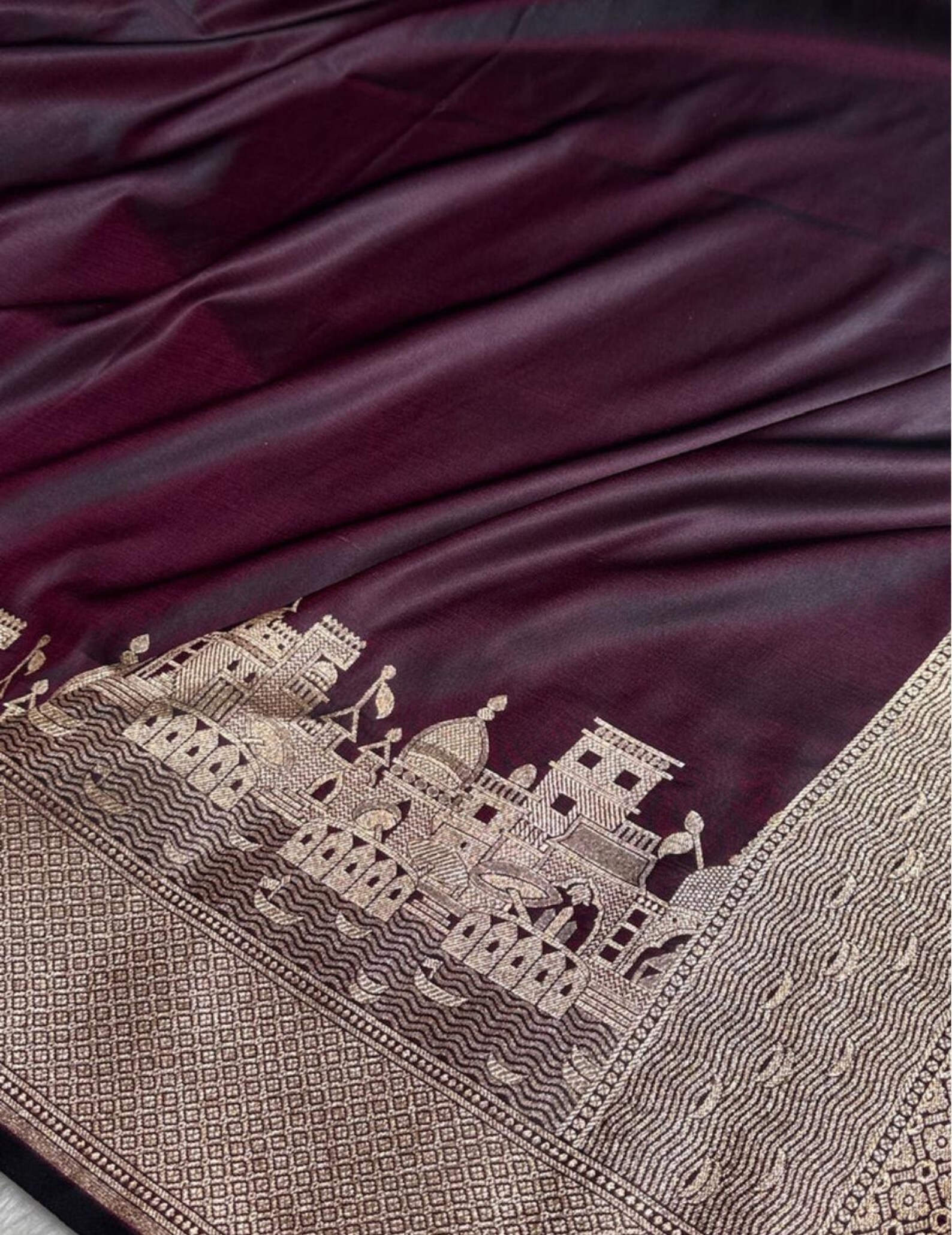 Indian Traditional Exclusive Pure Katan Silk Blue Colour Banaras Ghat ...