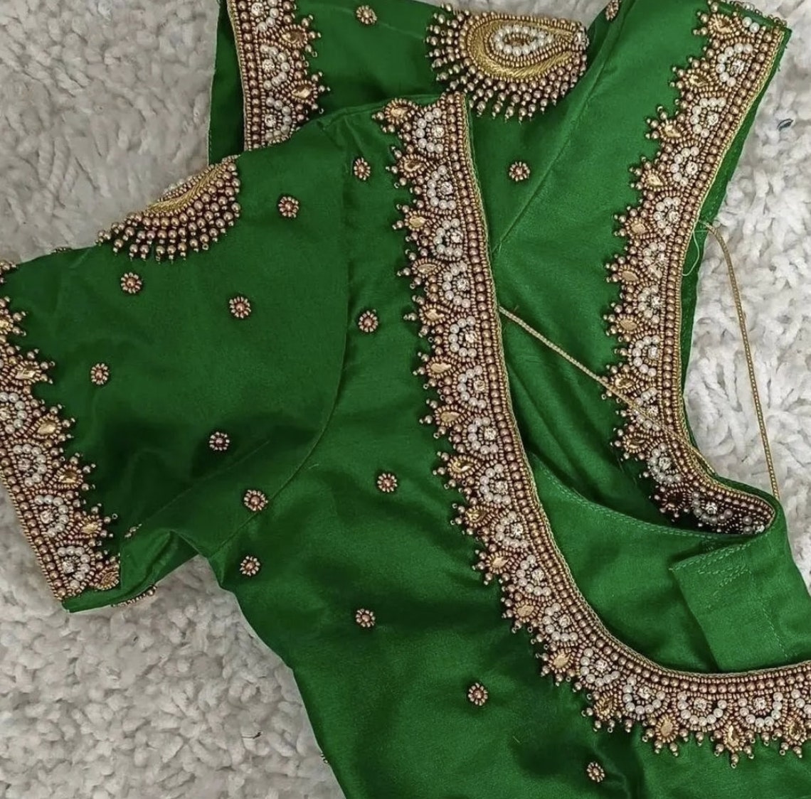 Exclusive Designer Aari Handwork Silk Green Padded Blouse for - Etsy